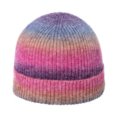 China Gradiente de colorante de corbata transfronteriza sombrero de punto Rainbow sombrero de lana grueso y cálido en venta