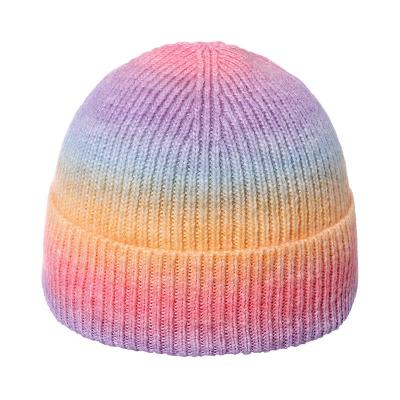 China Gradiente de colorante de corbata transfronteriza sombrero de punto Rainbow sombrero de lana grueso y cálido en venta