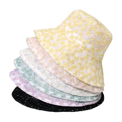China Pescador respirable Hat Small Daisy Bucket Hat For Women del cordón de la flor del verano en venta