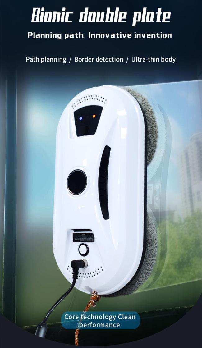 Window cleaning robot in operation on glass surface