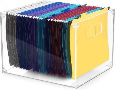 China Acrylic File Holder with Handles Acrylic File Organizer Clear File Box for Folder Holder Desktop Organizer for sale