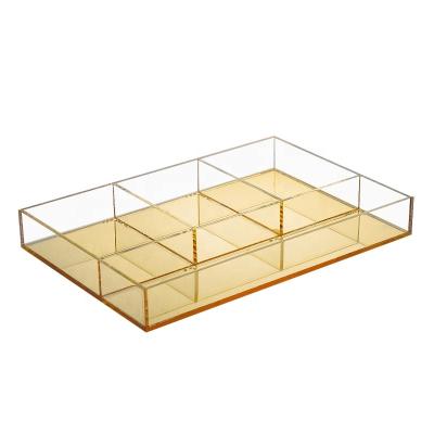 China Custom Rectangle Acrylic Compartment Tray Storage Box Modern Gold Mirror Sier Mirror Design Injection Technics for Food for sale