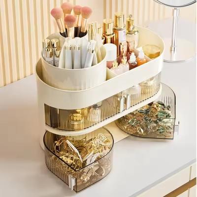 China Large Capacity Cosmetic Table Organizer Makeup Storage Box with Brush Holder Multi-layer Storage Box for sale