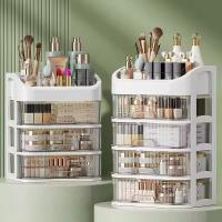 China Hot Sell Light Luxury Multi-layer Partition Classification Desktop Dustproof Plastic Storage Box Cosmetics Storage Container for sale