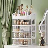 China Hot Sell Light Luxury Multi-layer Partition Classification Desktop Dustproof Plastic Storage Box Cosmetics Storage Container for sale