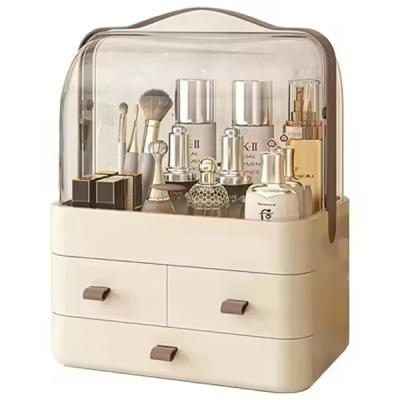 China Wholesale Luxury Skincare Organizer with 2 Drawers and Transparent Dust-proof Cover Makeup Plastic Storage Box for sale