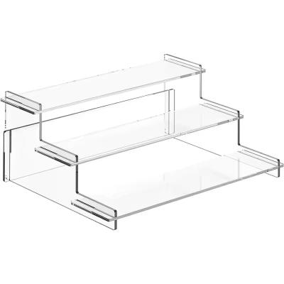 China Hot Selling 3-layer Transparent Cake Ladder Acrylic Riser Display Rack Transparent Perfume Jewelry Storage Rack for sale