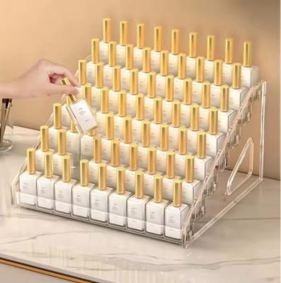 China Custom Clear Step Design Tabletop Acrylic Nail Polish Storage Rack Sunglasses Holder Counter Lipstick Storage Box for sale