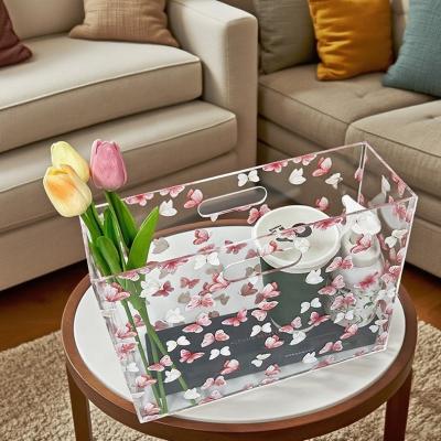 China Factory Direct Sales Fashion Pink butterfly Highly Transparent Acrylic Portable Storage Box for Household Item Organization for sale