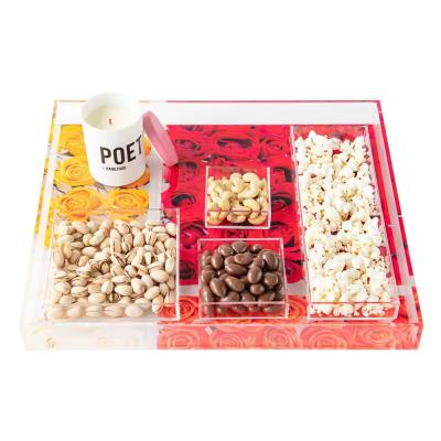 China Luxury Printed Acrylic Storage Tray Elegant Custom Food Platter Snack Box Modern Chic Decor for Entertaining Home Bar for sale