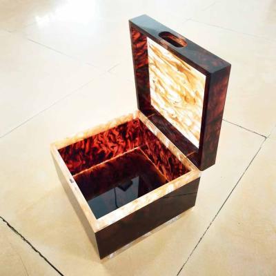 China Luxury Acrylic Patterned Amber Display Box with Dust-proof Storage Compartment Desktop Flip-top Box Gift Box for sale
