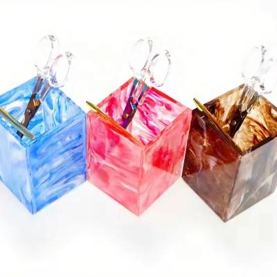 China Splashed Ink Colors Amber Multifunctional Storage Box Acrylic Stationery Organizer Customizable Makeup Brush Plastic Box for sale