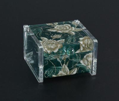 China Customized Classical Premium Acrylic Jewelry Organizer Piggy Bank Exquisite Flowers Dark Green Storage Box for sale