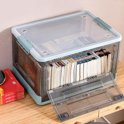 China Large Capacity Foldable Storage Box Plastic Acrylic Book Bin Durable Transparent Snack Toy Organizer Collapsible Crate for sale