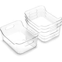 China Clear Plastic Stackable Storage Bins Rectangular Produce Organizers for Fridge Kitchen Pantry Transparent Fruit Vegetable Basket for sale
