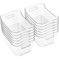 China Clear Plastic Stackable Storage Bins Rectangular Produce Organizers for Fridge Kitchen Pantry Transparent Fruit Vegetable Basket for sale