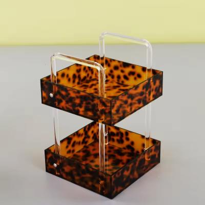 China Factory Wholesale Custom Two Layer Acrylic Leopard Print Acrylic Storage Rack for Home Office for sale