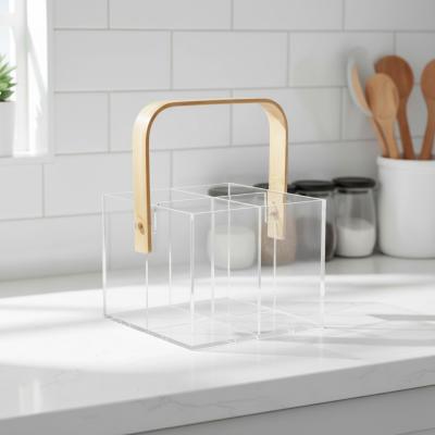 China Custom Rectangle Storage Box with Transparent Acrylic Bamboo Handle Modern Design Creative Wood Compartments for sale
