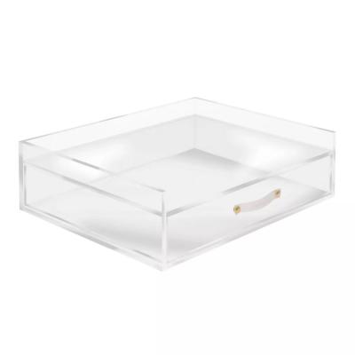 China Custom Single-Tier Clear Acrylic File Box with Handle Easy Installation Standing Desktop Office Organizer Storage Solution for sale