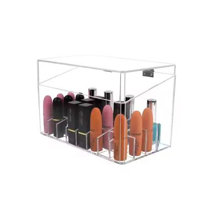 China Factory Direct Sale Transparent Dust Proof Partition Acrylic Makeup Tools Storage Box  Lipstick Display Stand with Flip up Lid for sale