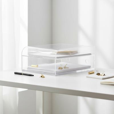 China Hot Sale Clear Acrylic Stackable Office Desktop Organizer Note Book and Magazine Storage Boxes for sale