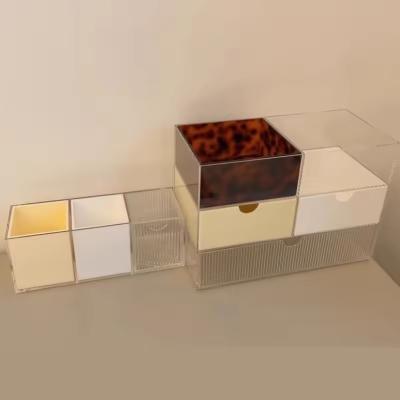 China Custom Acrylic Makeup Storage Box Multifunctional Cosmetic Organizer with Drawer Ins Wind Design Light Luxury Red for sale