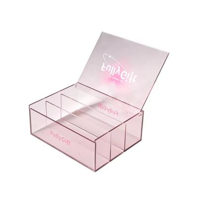 China Pink Acrylic Contact Lens Case Flip Top Rectangle Storage Box Multifunctional Design Injection Molded for sale