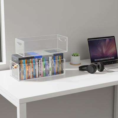 China Custom Square Acrylic Desktop Storage Box with Handle Transparent Office Organizer for Cards Bags Hanging Items Candies for sale