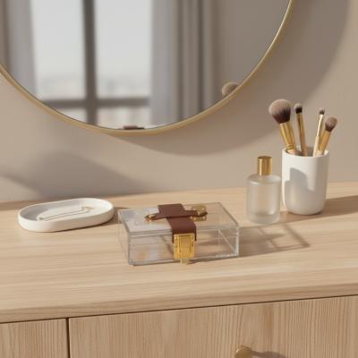 China Factory Custom Modern Acrylic Transparent Portable Jewelry Storage Gift Box with Display Stand Metal Clasp for sale
