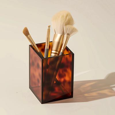 China Factory Innovation Leopard-print Acrylic Box-shaped Customizable Makeup Organizer Desktop Storage Box for sale