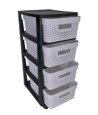 China Custom Logo 4 Tier Plastic Storage Drawers Durable Push Pull Design Affordable Stackable Organizer Chest with Handles for sale