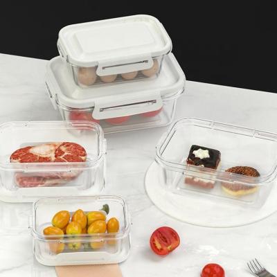 China Rectangular Crisper with Cover Kitchen Catering Transparent Glass Box Refrigerator Large Capacity Food Storage Box for sale