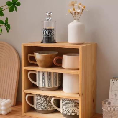 China Solid Bamboo Desktop Storage Box with Dust-proof Feature Multi-layered for Office or Living Room for Cup Coffee Tea Pot Use for sale