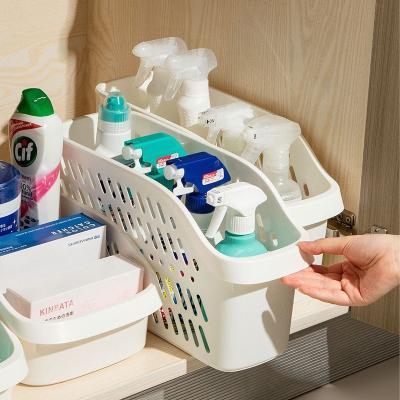 China Cabinet Storage Box Under the Kitchen Sink Clutter Storage Basket Removable with Pulley Storage Basket Plastic for sale