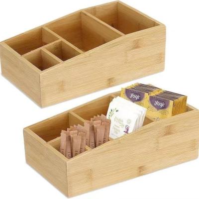 China Wooden Hotel Coffee Tea Bag Storage Box Divided Desktop Clutter Organizer Multi-functional Cosmetic Storage Box for sale