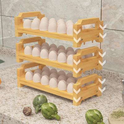 China Bamboo Egg Display Rack Can Be Stacked Multi-layer Household Kitchen Wooden Partition Storage Egg Tray Multi-layer Storage Rack for sale