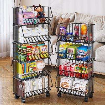 China Large Capacity Multi-layer Kitchen Trolley Black Metal Storage Rack Vegetable Fruit Storage Rack for sale