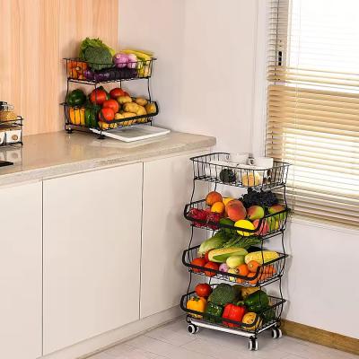 China Wholesale 4 Tier Stackable Metal Wire Basket Storage Rack with Rolling Wheels Fruit Vegetable Organize Rack for Kitchen for sale