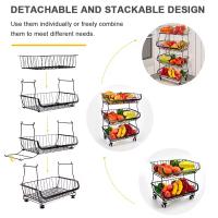 China 4 Tier Stackable Metal Wire Basket Storage Rack with Rolling Wheels Fruit Vegetable Organize Rack for Kitchen for sale