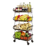 China Custom Large Capacity Multi Tier Rolling Shelf Stackable Kitchen Use Fruit Vegetable Cart with Wheels for sale
