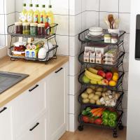China Custom Large Capacity Multi Tier Rolling Shelf Stackable Kitchen Use Fruit Vegetable Cart with Wheels for sale
