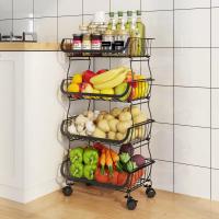 China Custom Large Capacity Multi Tier Rolling Shelf Stackable Kitchen Use Fruit Vegetable Cart with Wheels for sale