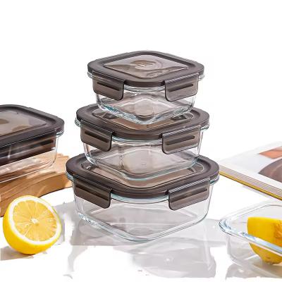 China Factory Wholesale Household Heatable Lunch Box Portable Borosilicate Glass Crisper with Plastic Lid for Food for sale
