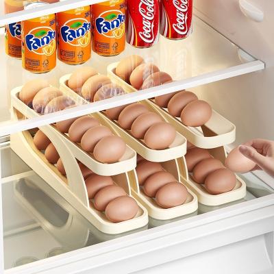 China Household Kitchen Use Double Layer Portable Plastic Egg Storage Holder Egg Organize Automatic Filling Tray for sale