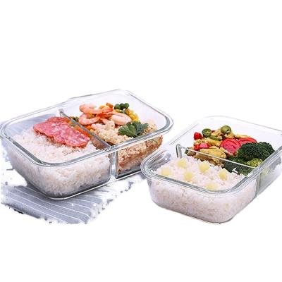 China 2 Compartment Glass Lunch Box with Lids Microwavable Food Storage Containers for Kitchen for sale