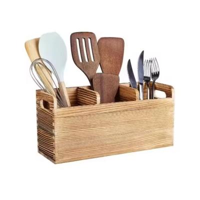 China Wooden Kitchen Multifunctional Silverware Cooking Utensils Countertop Cutlery Storage Box Fork Spoon Knife Storage Box for sale
