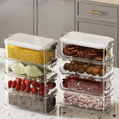 China Lunch Boxes Transparent Large Capacity Kitchen Organizer Dry Food Storage Box Kitchen Storage Containers Household Items for sale