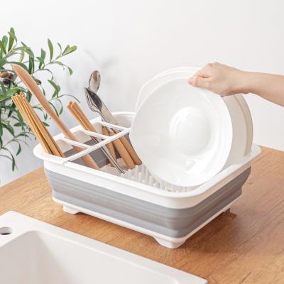 China Collapsible Vegetable Washing Draining Basket Bowl Plate Plastic Storage Box Foldable Dish Draining Rack for Kitchen for sale
