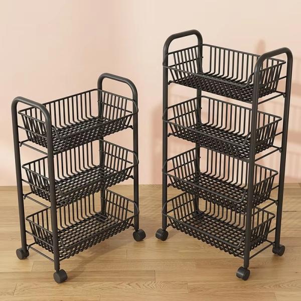 Quality Large Capacity Multi-layer Kitchen Trolley Black Metal Storage Rack Vegetable for sale