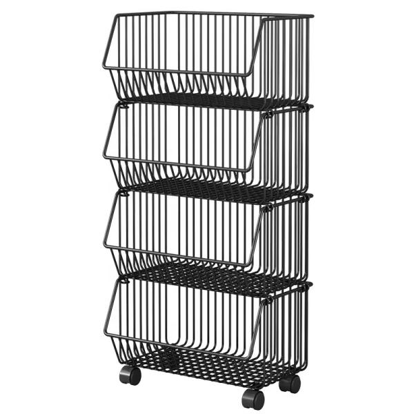 Quality Large Capacity Multi-layer Kitchen Trolley Black Metal Storage Rack Vegetable for sale